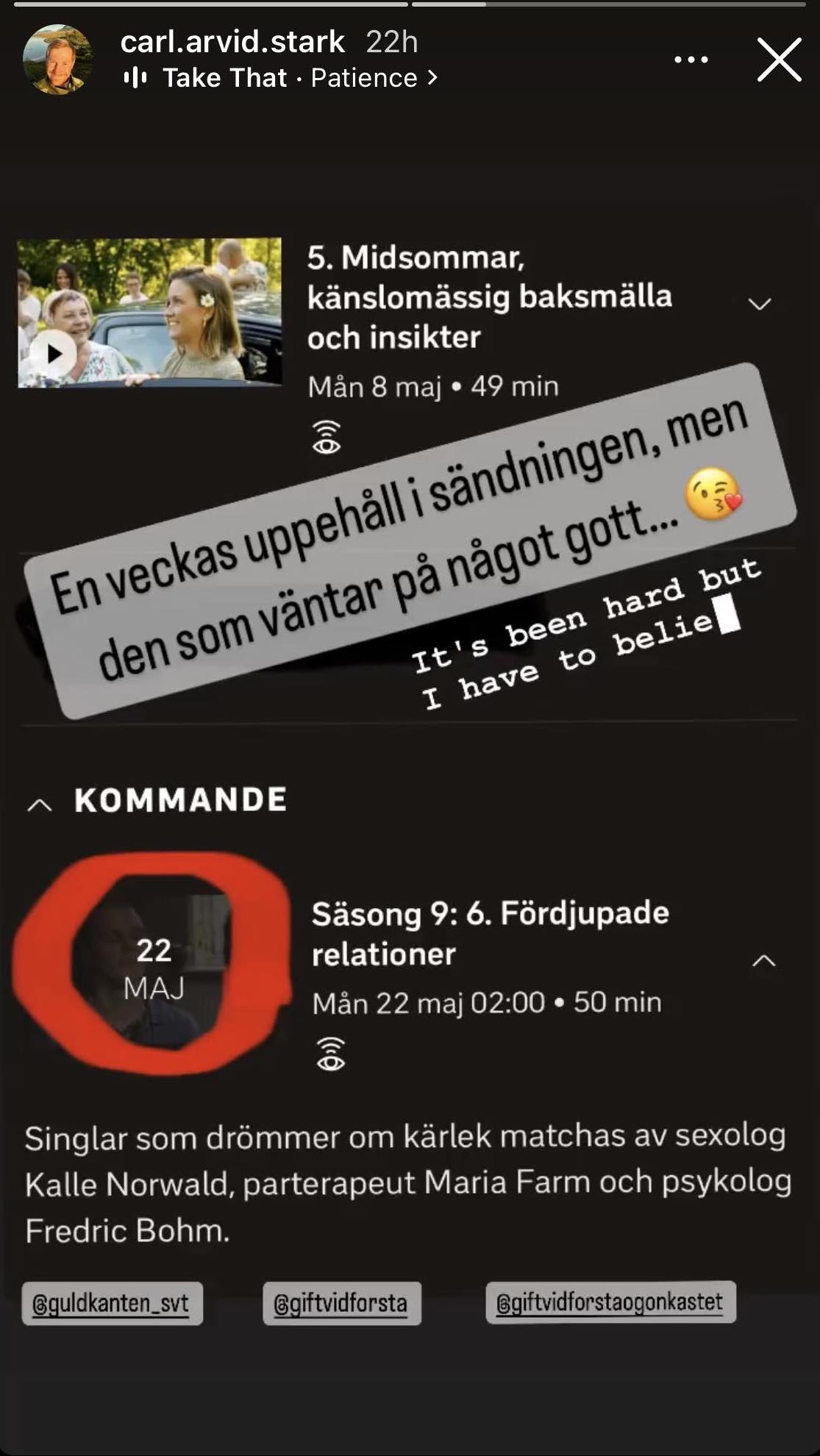 Gift vid första ögonkastet stoppas – avsnittet sänds inte som planerat